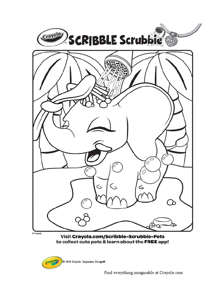 Scribble Scrubbie Safari Elephant - Tuma Coloring Page | PDF