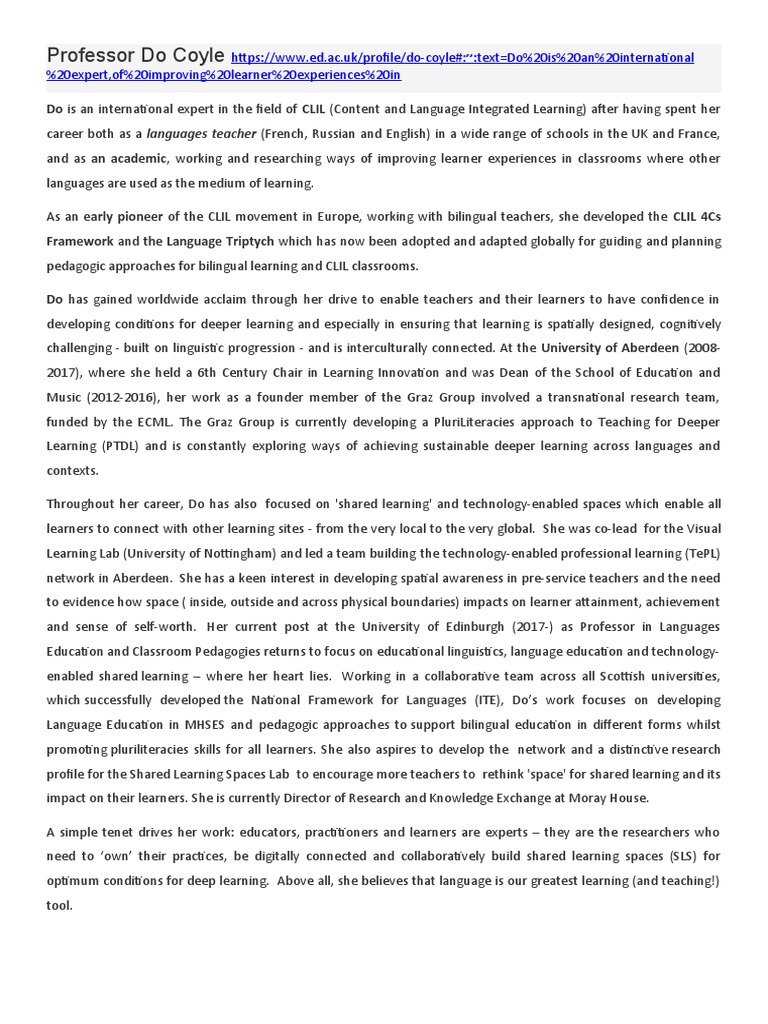 Professor Do Coyle: Expert, of Improving Learner Experiences in | PDF ...