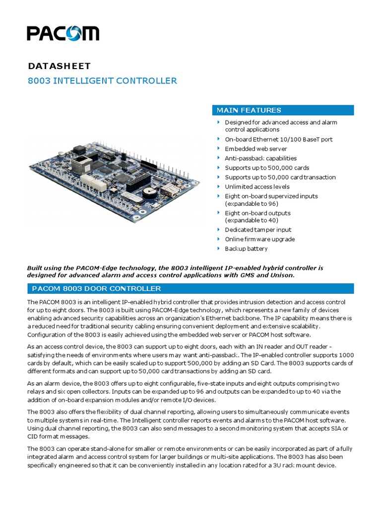 PACOM 8003 Intelligent Controller Datasheet | PDF | Access Control ...