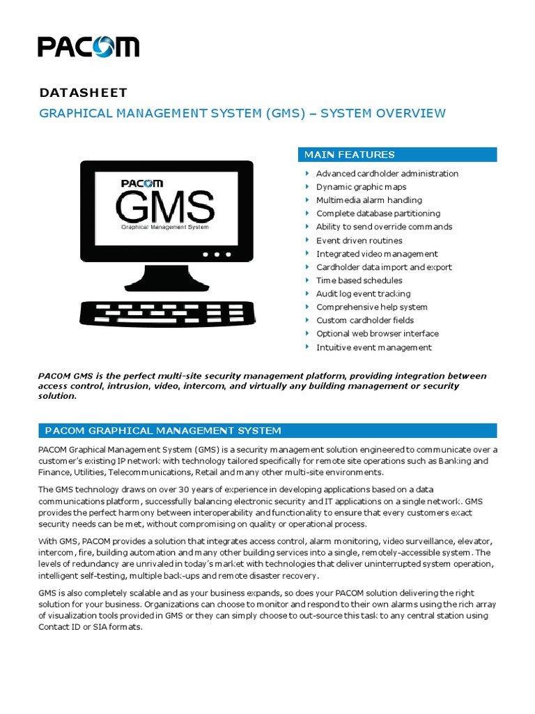 PACOM GMS System Overview Datasheet | PDF | Access Control | Server ...