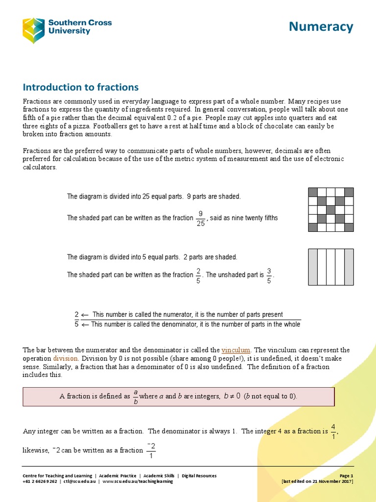 Numeracy: Introduction To Fractions | PDF | Fraction (Mathematics ...