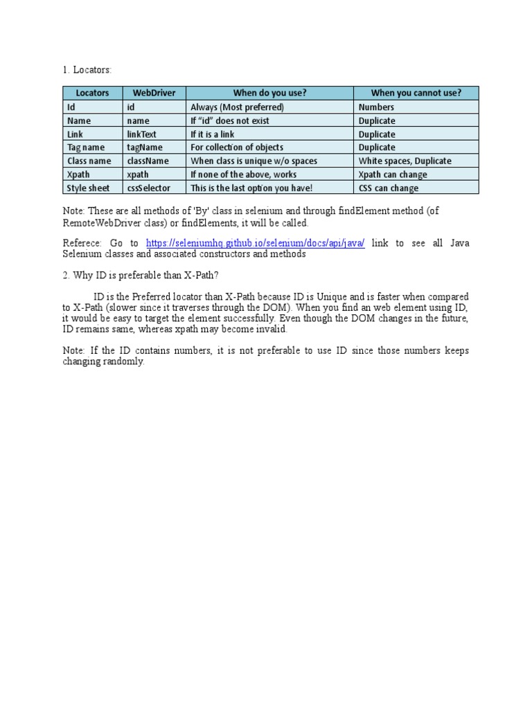 Locators Webdriver When Do You Use? When You Cannot Use? | PDF