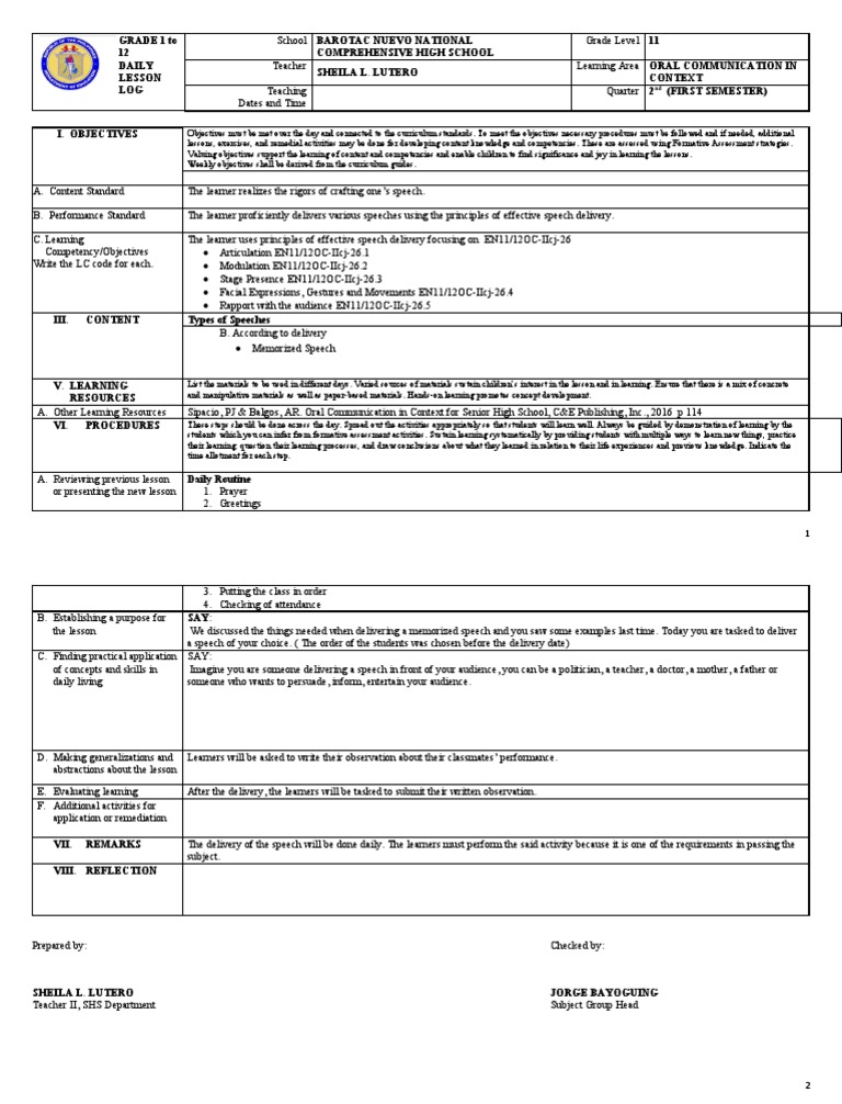 Principles of Effective Speech Delivery: A Daily Lesson Plan for ...