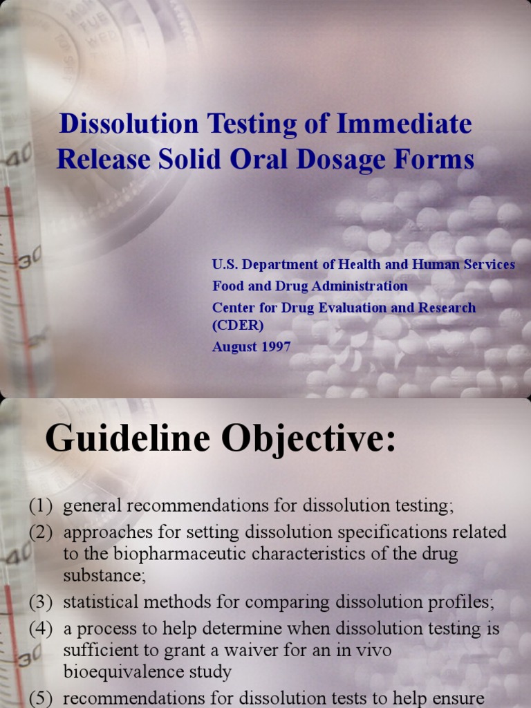 Dissolution Testing of Immediate Release Solid Oral Dosage Forms | PDF ...