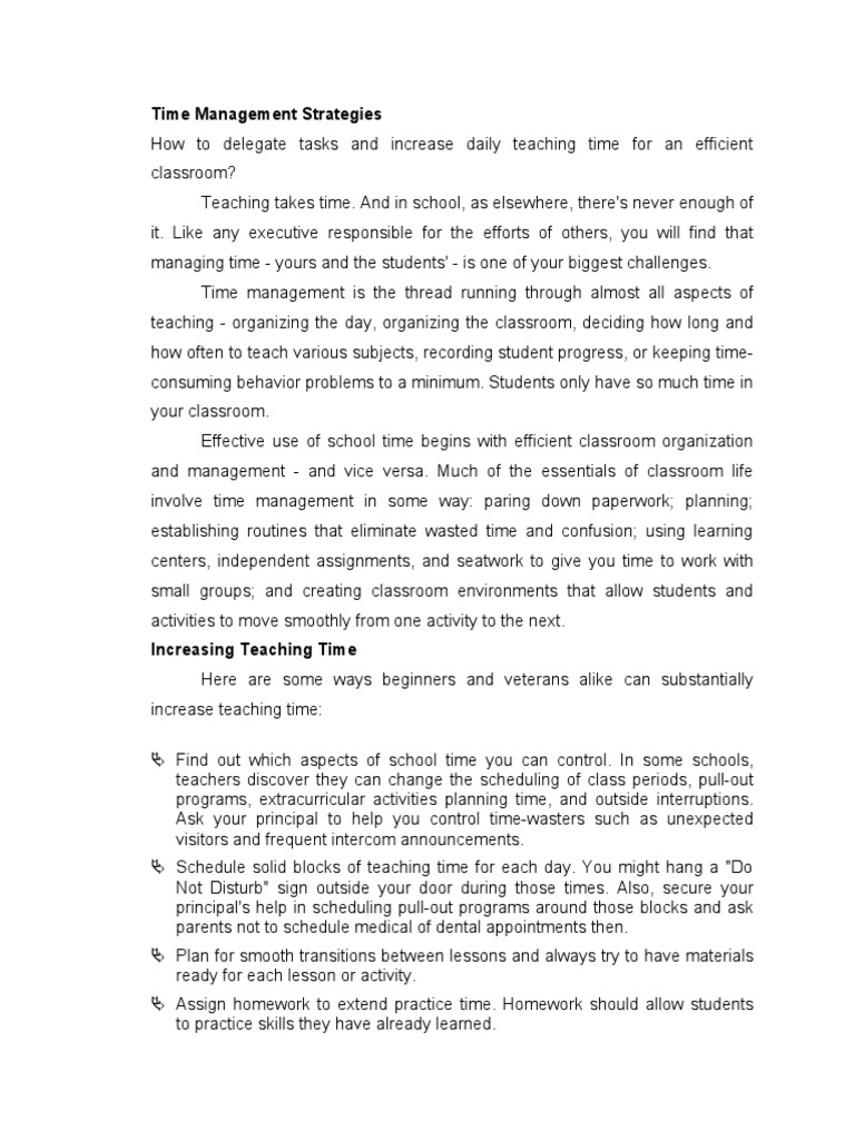 Time Management Strategies | PDF | Classroom Management ...