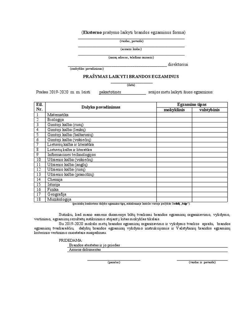 Prasymo Forma Eksternams 2020 | PDF