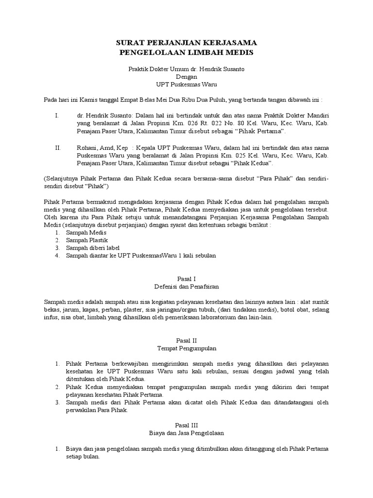Surat Perjanjian Kerjasama Limbah Medis Pdf