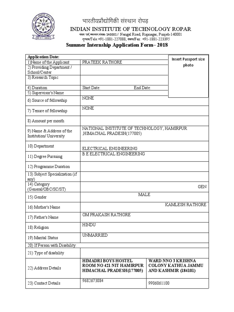 Summer Internship Application Form 2018 | PDF | Medicine | Health Care