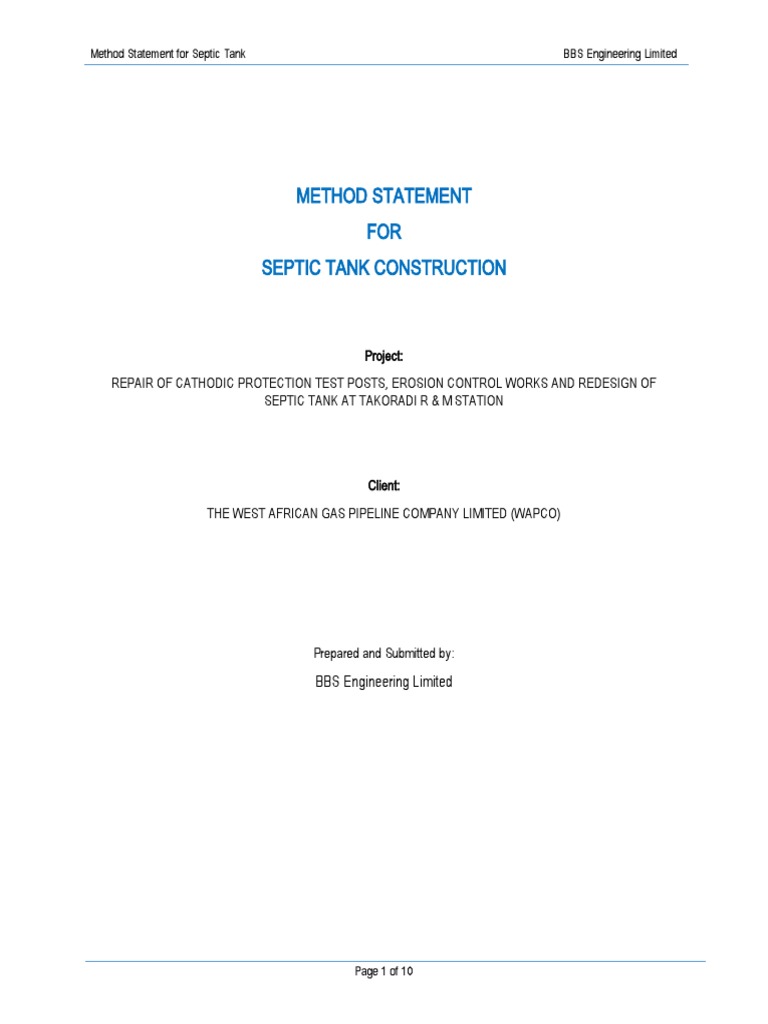 Method Statement For Septic Tank Construction | PDF | Economic Sectors ...