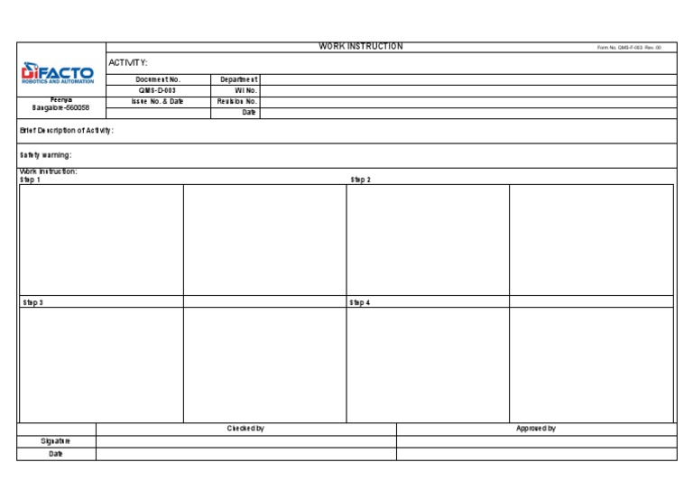 QMS-D-002 Work Instruction Template | PDF