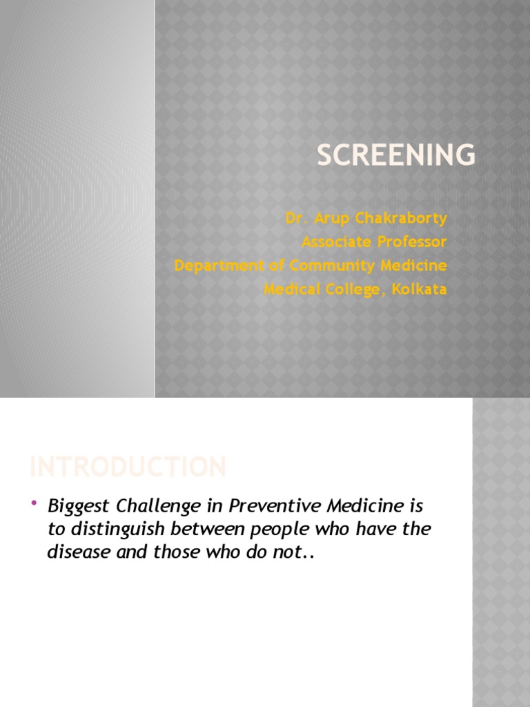 Screening | PDF | Sensitivity And Specificity | Screening (Medicine)