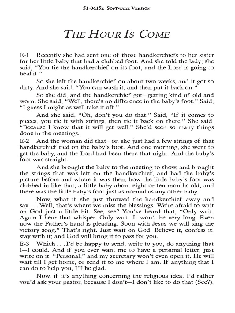 51-0415E The Hour Is Come VGR PDF | PDF