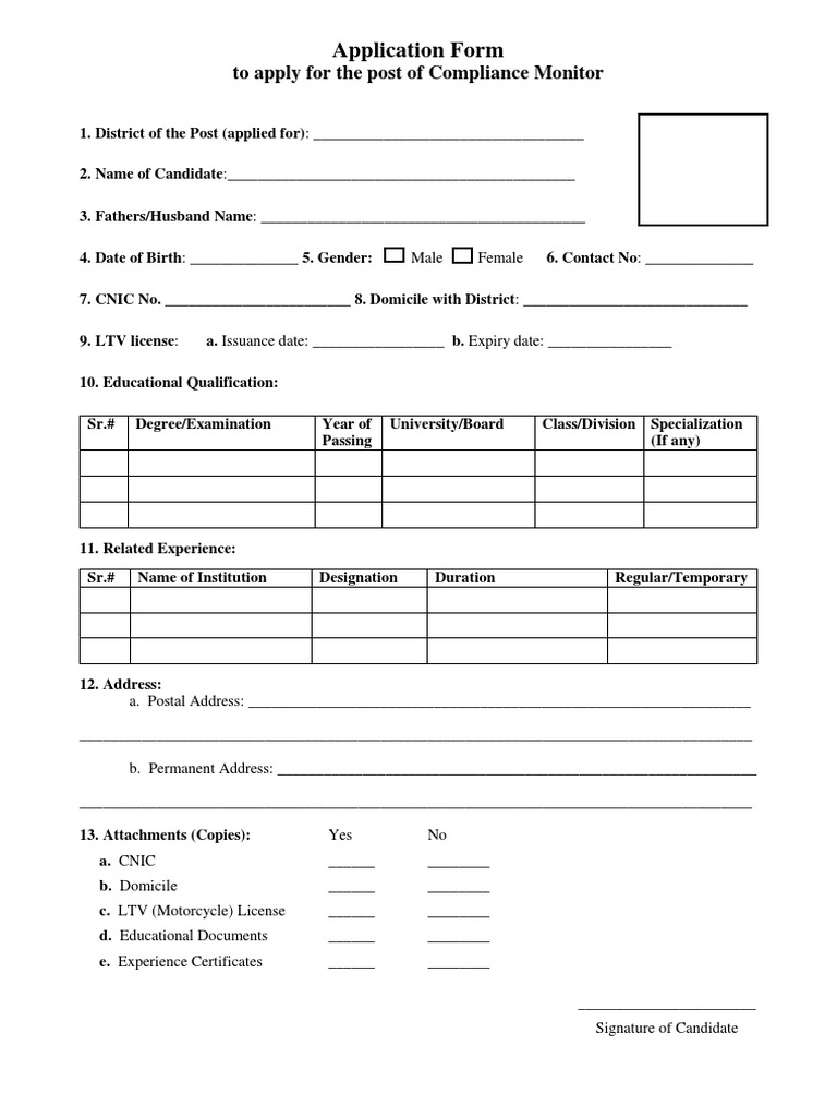 Compliance Monitor Application Form | PDF | Career & Growth