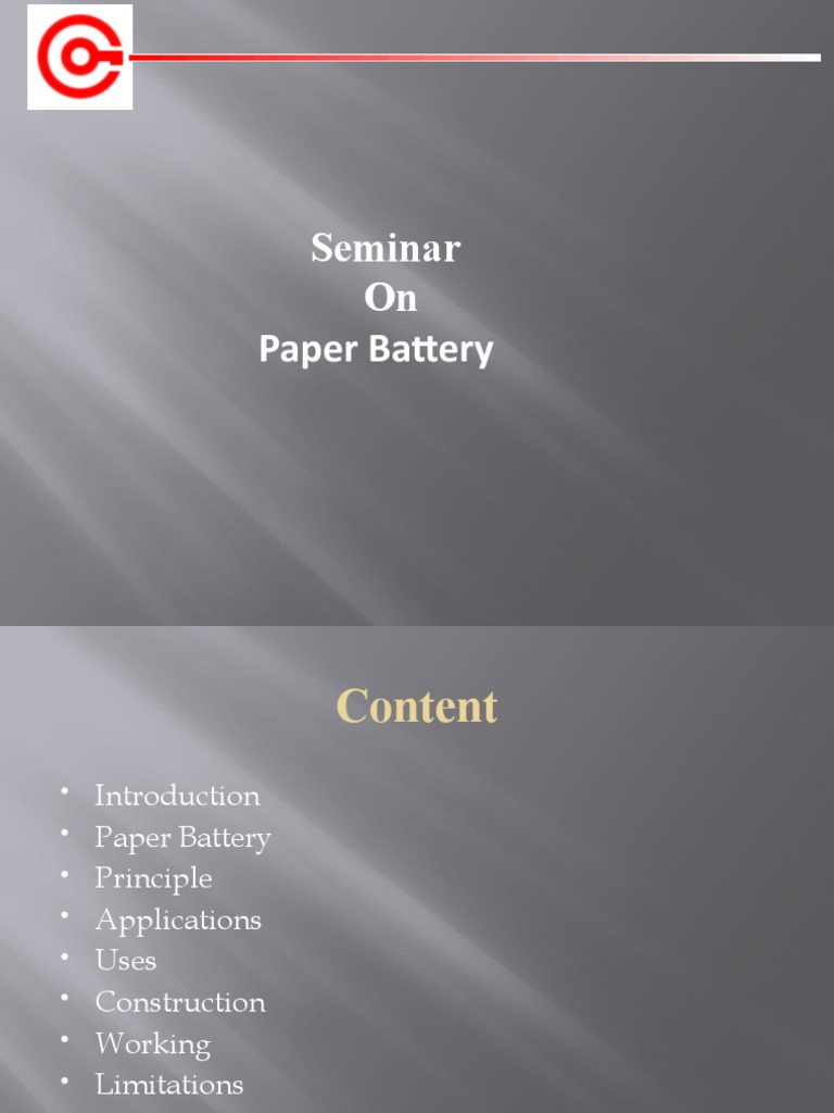 Seminar On Paper Battery | PDF | Energy Technology | Nature