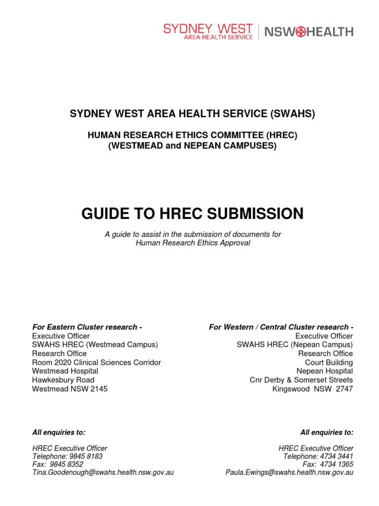 SWAHS Guide To HREC Submission May 2010 | PDF | Clinical Trial | Business