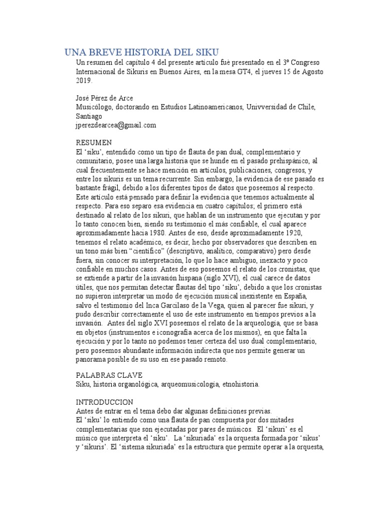 Una Breve Historia Del Siku | PDF | Bolivia | Lima