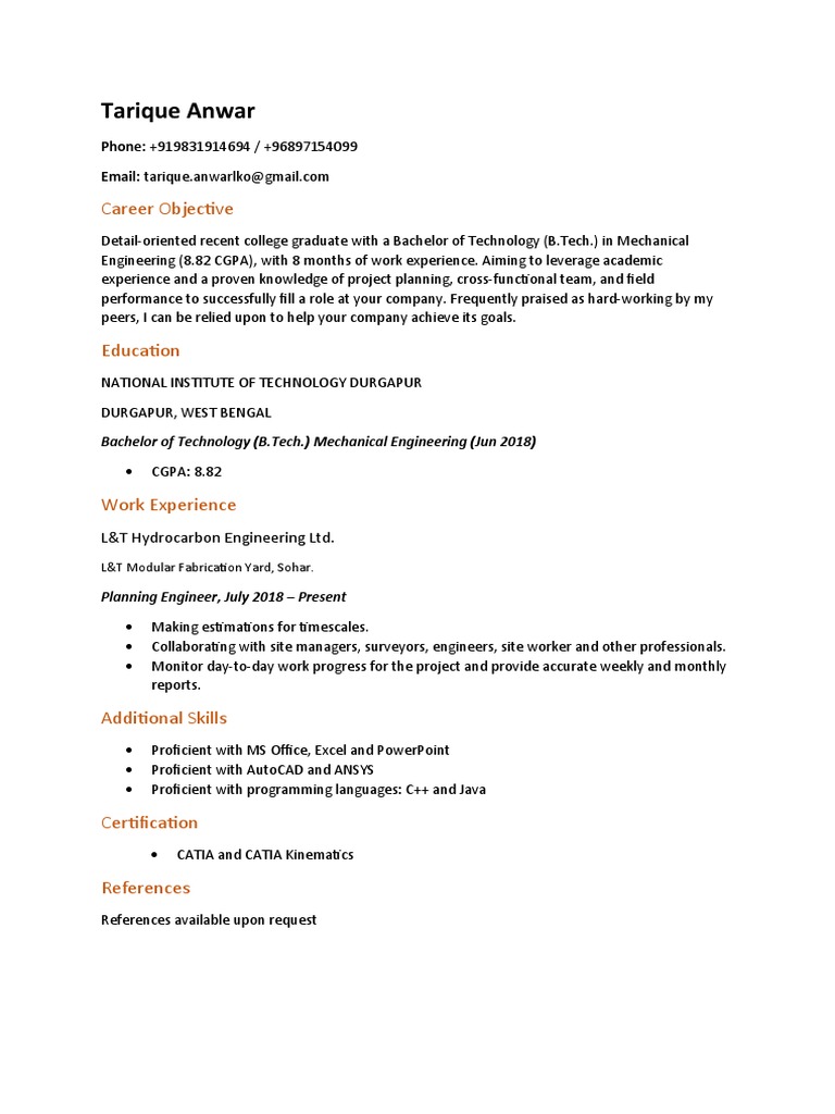 Tarique Anwar: Career Objective | PDF