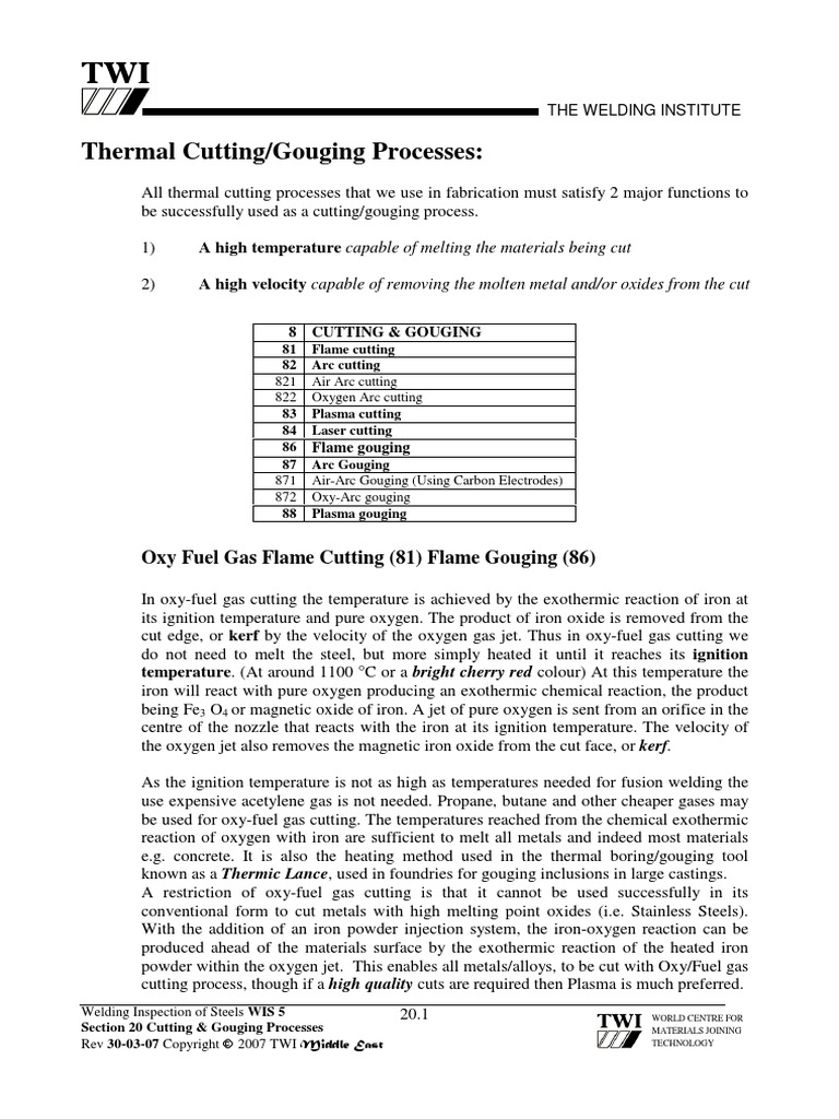 20 Cutting & Gouging Processes 30-03-07 | PDF | Welding | Construction