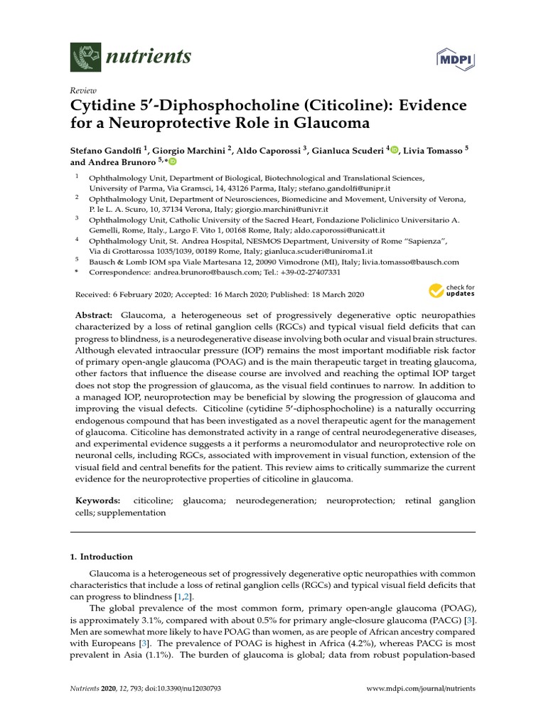 Nutrients: Cytidine 5 - Diphosphocholine (Citicoline) : Evidence For A ...