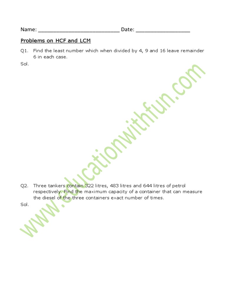 HCF and LCM Problem Solutions | PDF | Teaching Methods & Materials ...