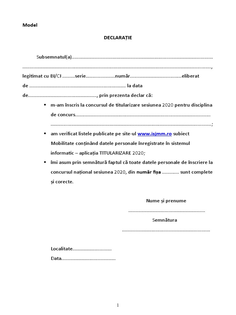 Model Declaratie Date Corecte | PDF