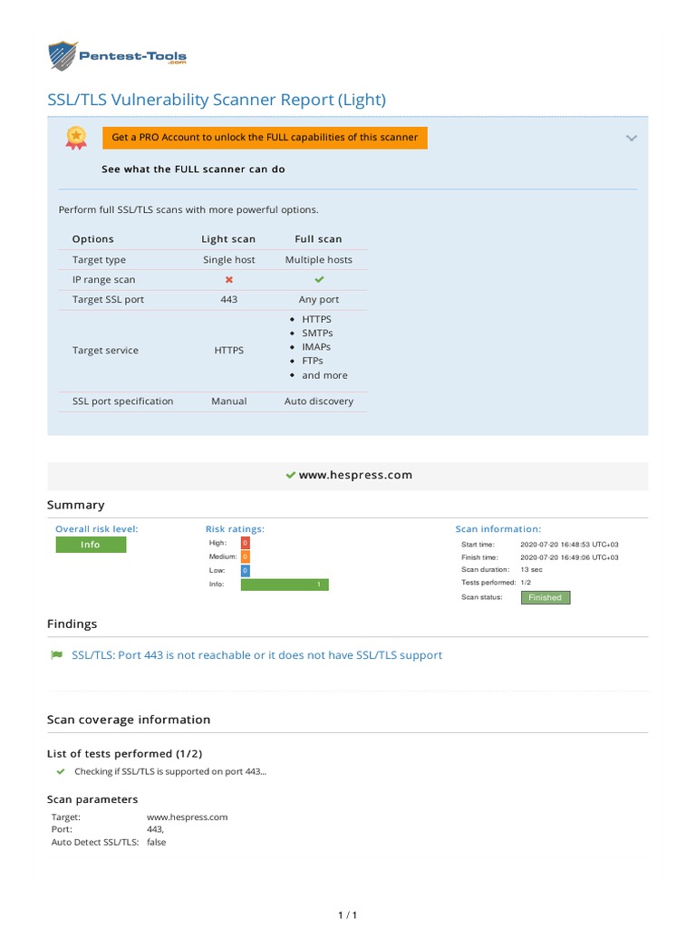 SSL/TLS Vulnerability Scanner Report (Light) | PDF | Computers