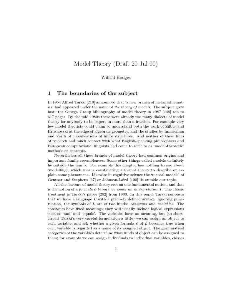 Model Theory (Draft 20 Jul 00) : 1 The Boundaries of The Subject | PDF ...