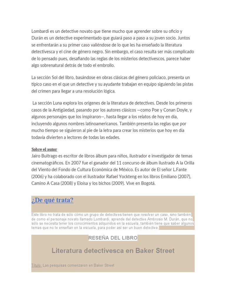 Literatura Detectivesca en Baker Street | PDF | La novela policíaca