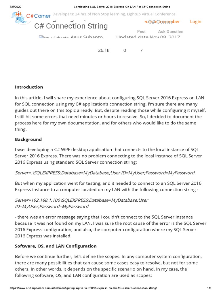 Configuring Sql Server 2016 Express On Lan For C Connection String Pdf Port Computer