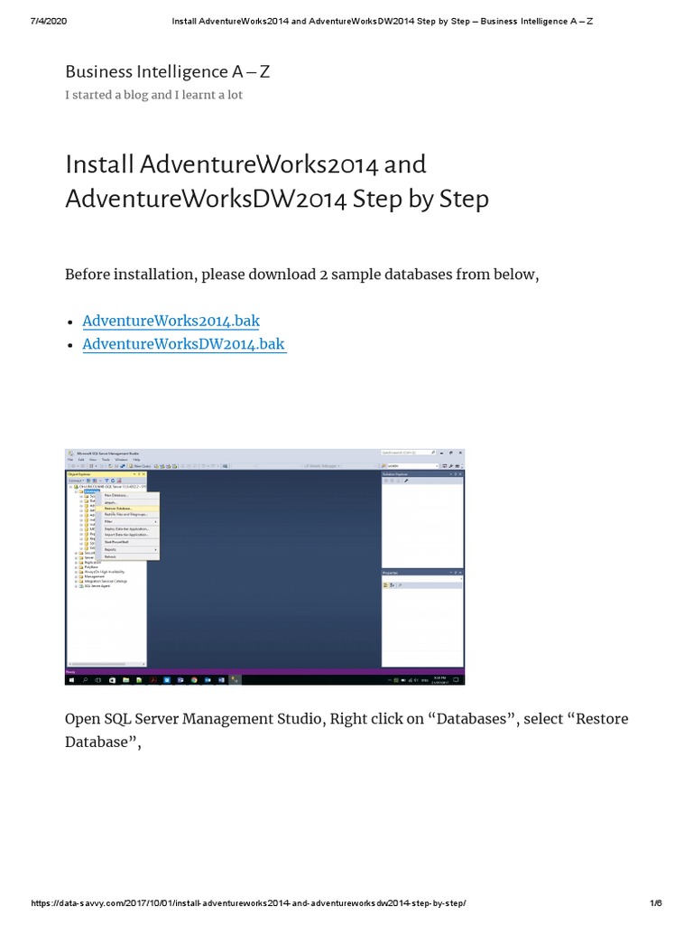 Install AdventureWorks2014 Guide | PDF | Information Technology | Data
