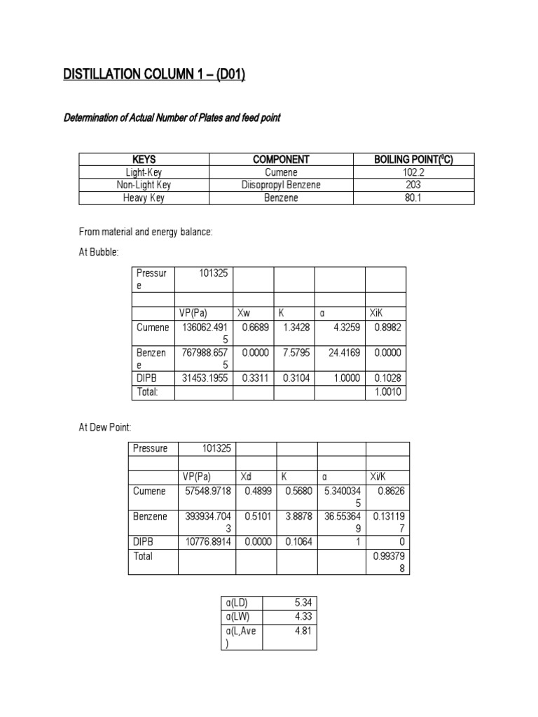 Distillation Column 1 - (D01) | Download Free PDF | Chemistry ...