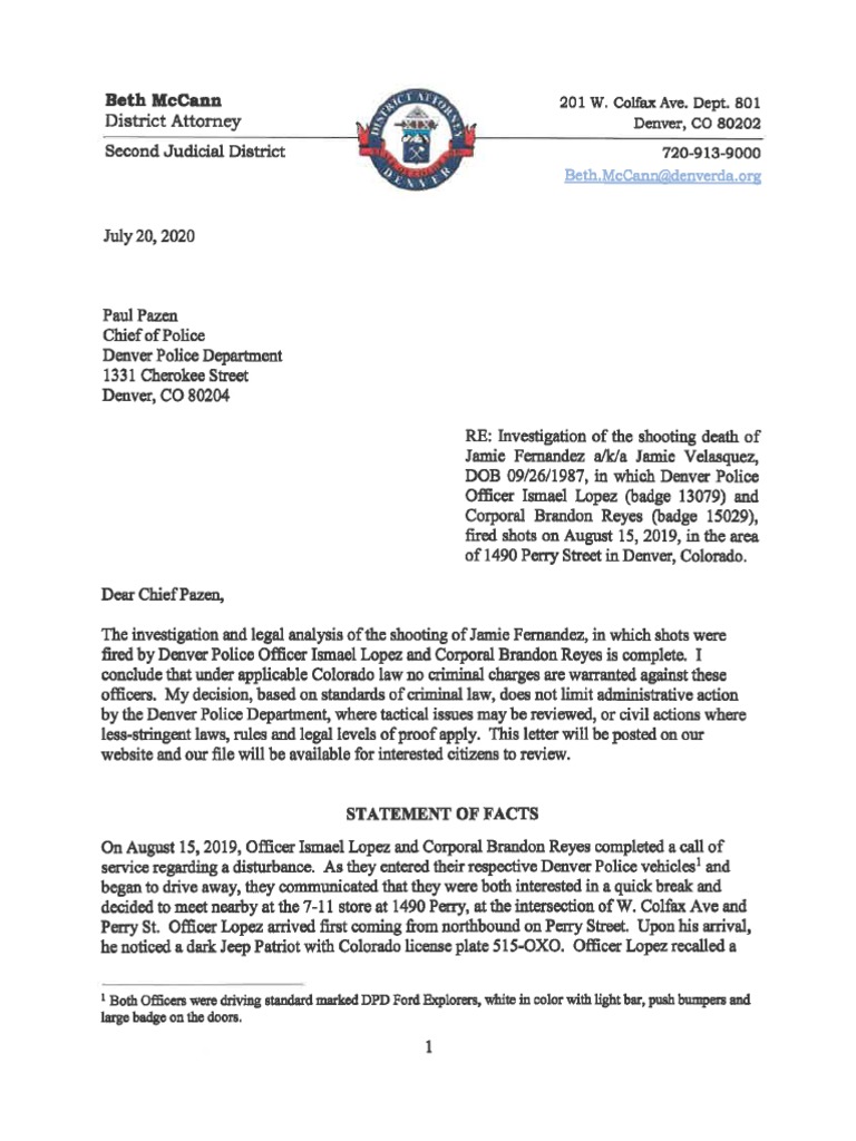 Denver DA Beth McCann: Jamie Fernandez Decision Letter | PDF