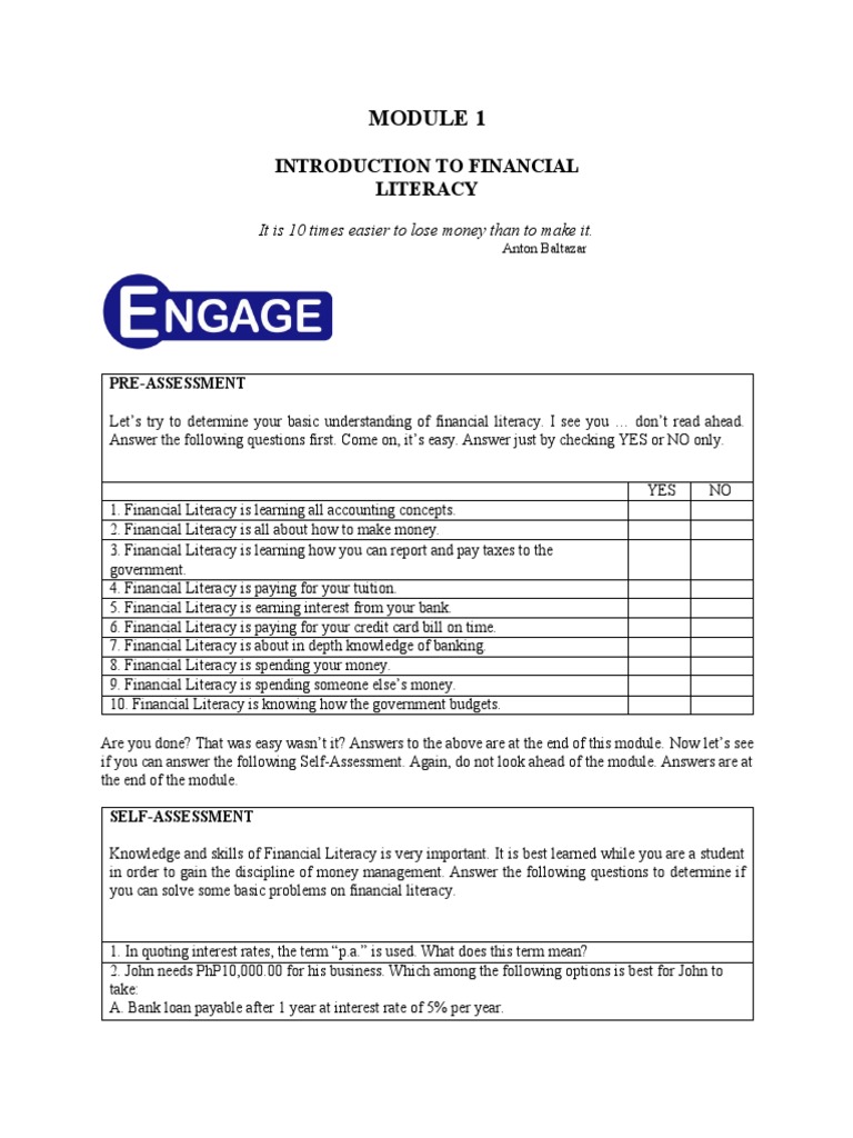 Introduction-to-Financial-Literacy With Activities | PDF | Credit ...