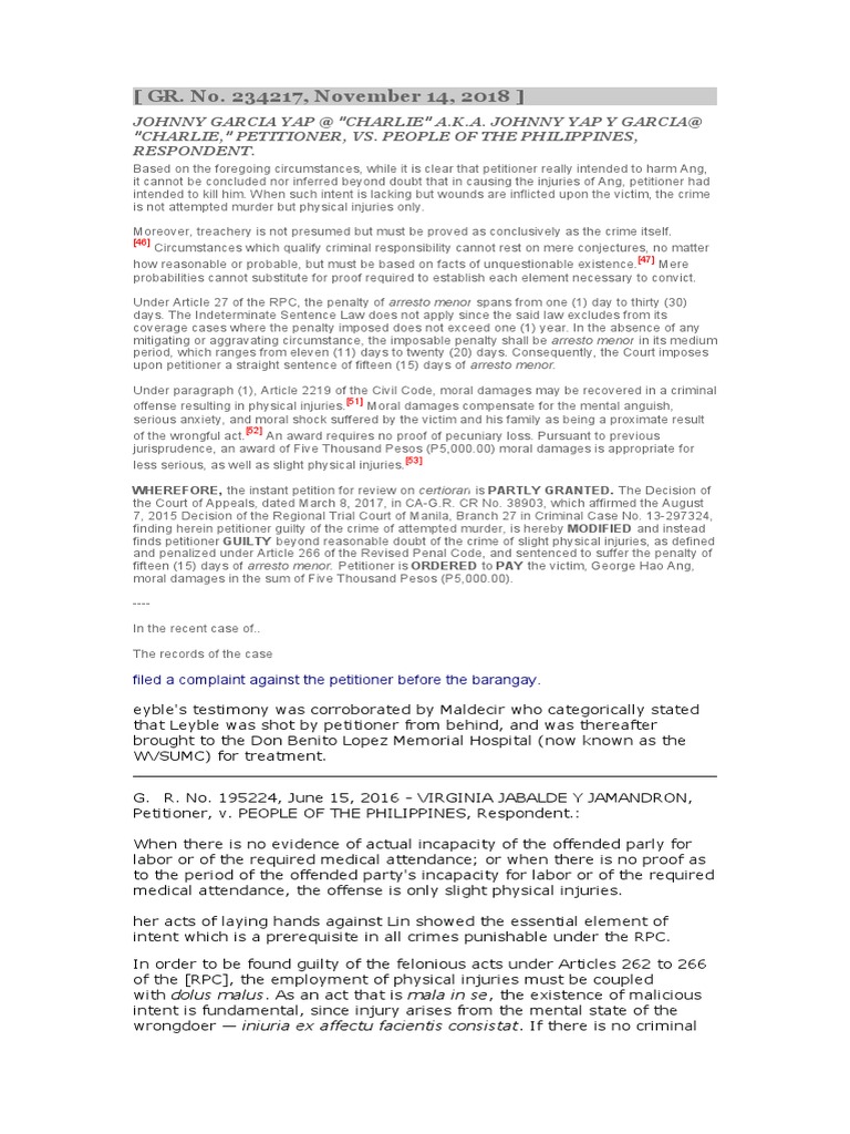 Ruling on Slight Physical Injuries Case | PDF | Burden Of Proof (Law ...