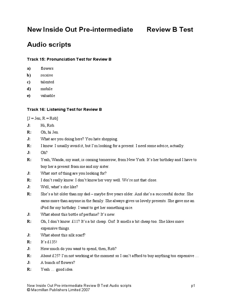 Review B Test Audio Scripts | PDF