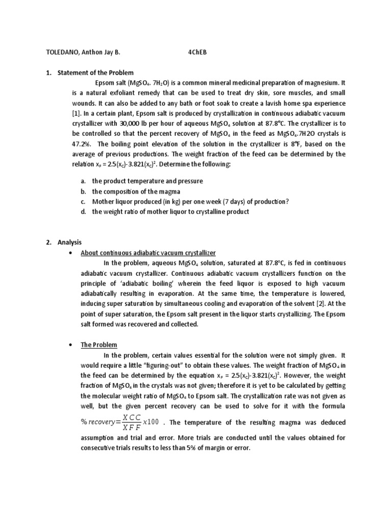 Statement of The Problem: % Recovery | PDF | Crystallization | Physical ...