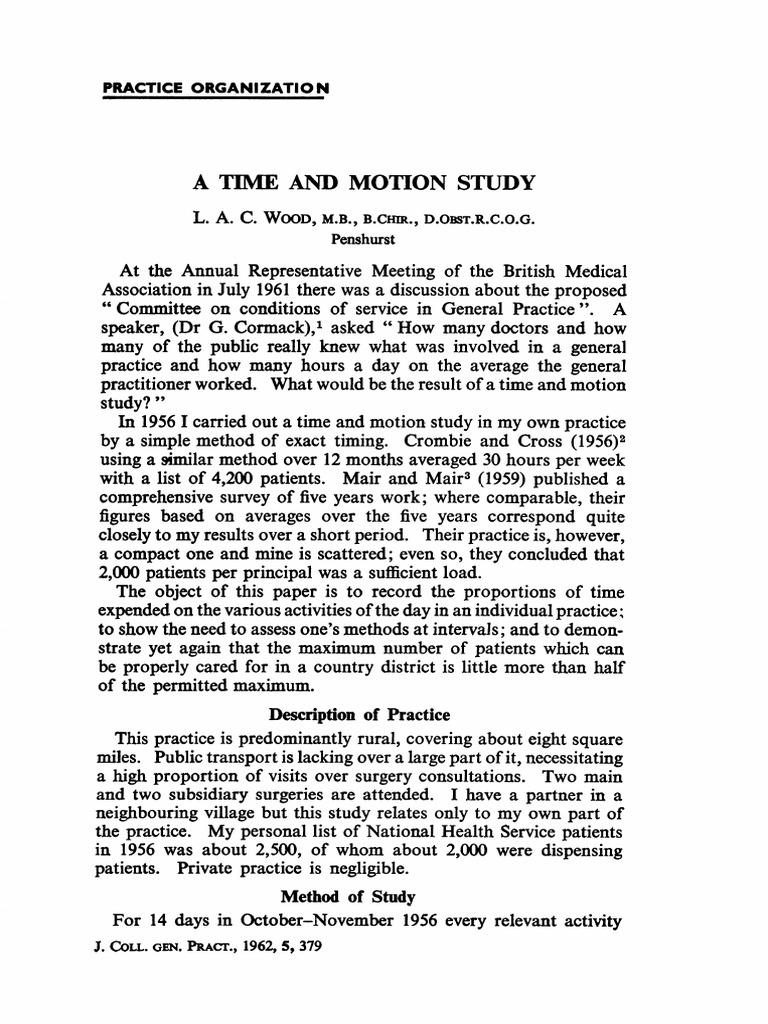 Time Motion Study of 1960 | PDF | Surgery | Health Care