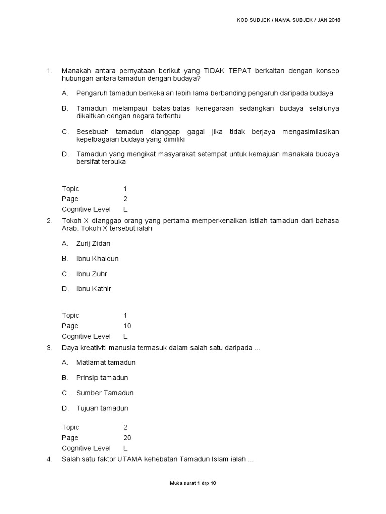 TITAS Contoh Soalan Final Exam 2 | PDF