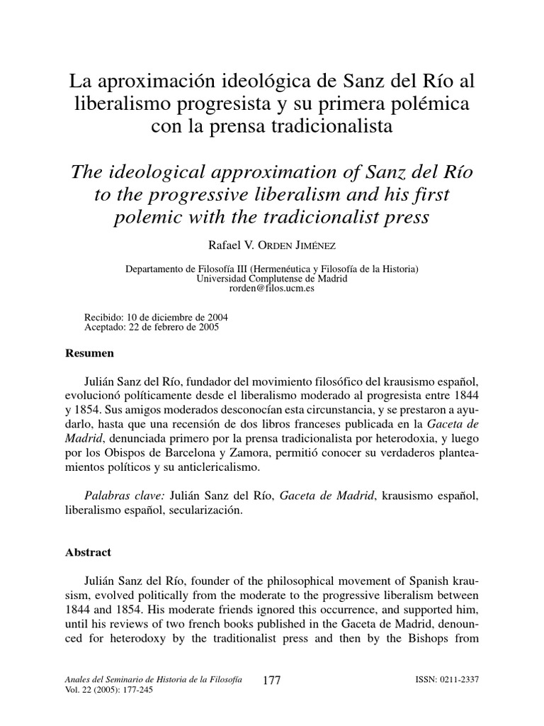 Sanz Del Rio y Liberalismo Progresista | PDF | Iglesia Católica ...