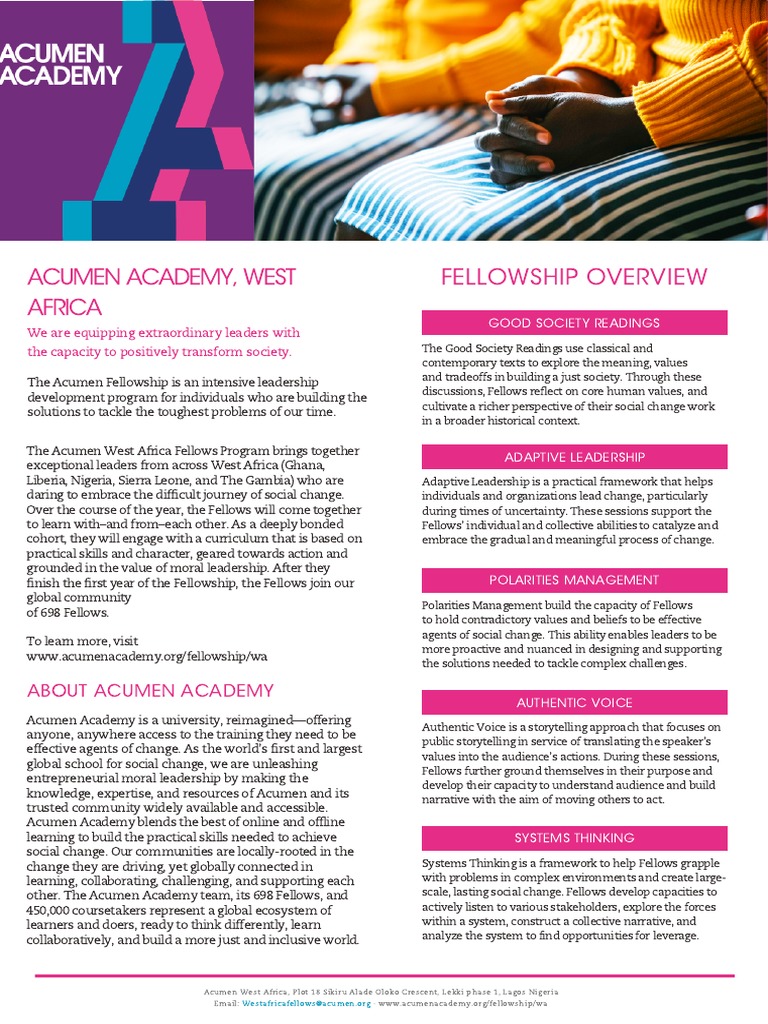 Acumen West Africa One Pager | PDF | Storytelling | Leadership