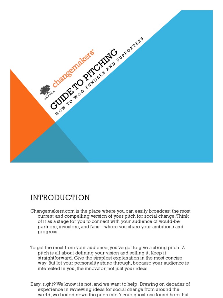 Changemakers - Guide To Pitching Your Idea | PDF | Innovation | Reason