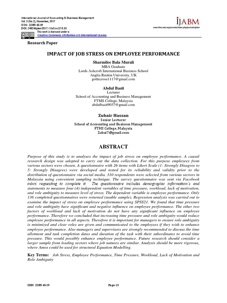Impact of Job Stress On Employee Performance: Research Paper | PDF ...