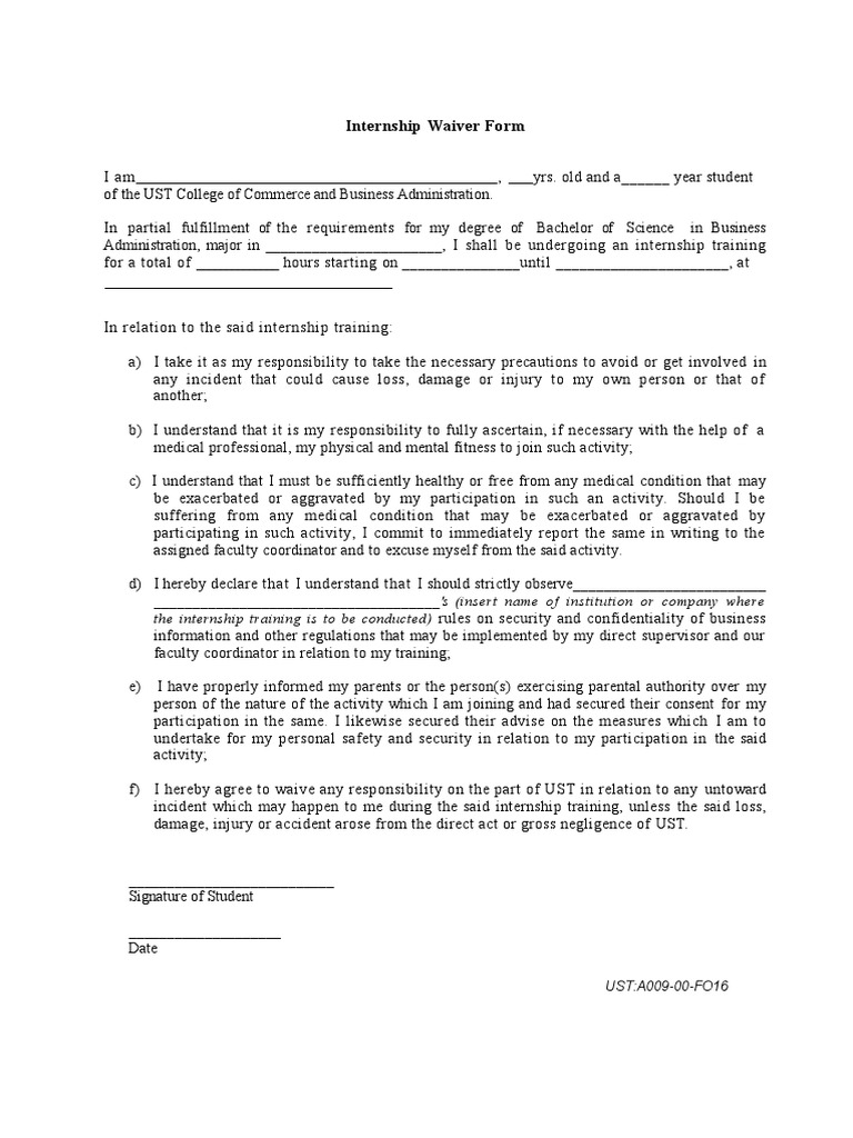 Internship Waiver Form 2014 2015 Revised | PDF | Virtue | Government ...