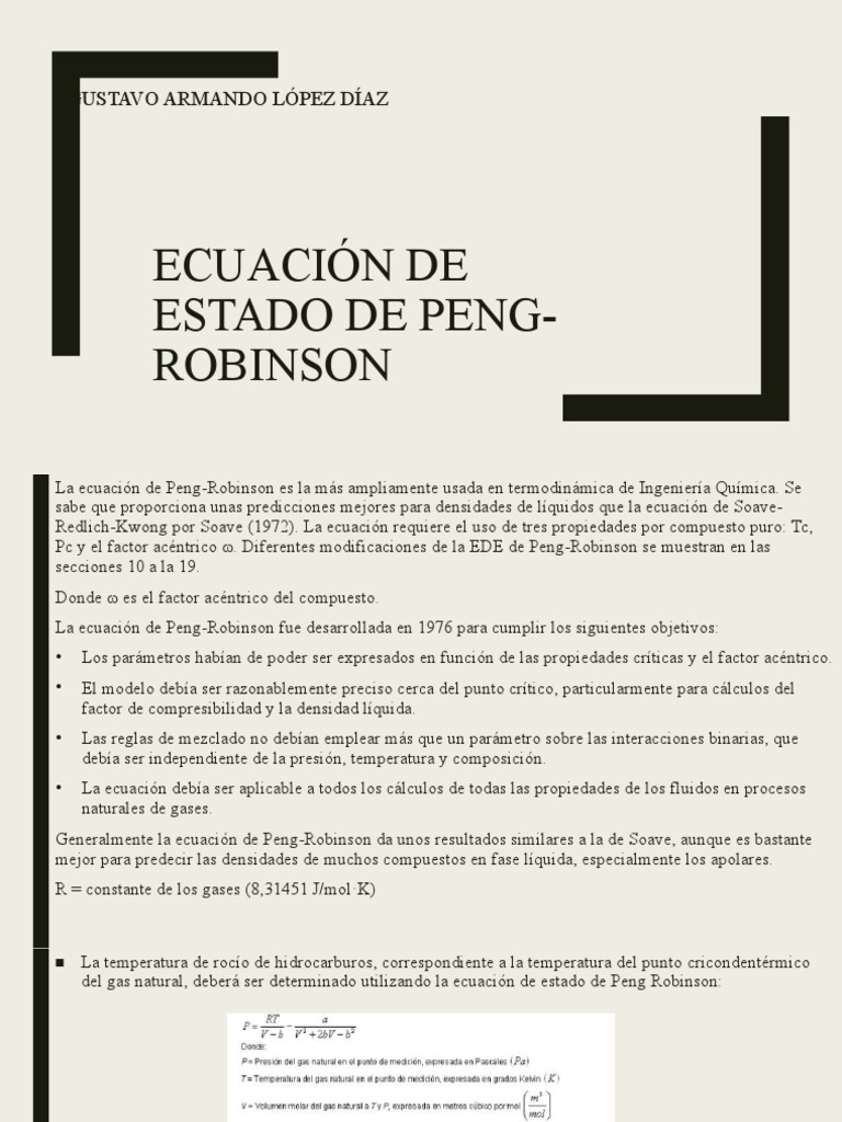Ecuación de Estado de Peng-Robinson | PDF