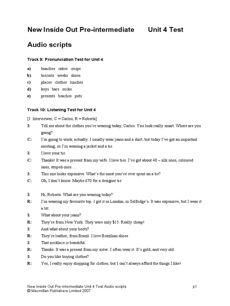 Unit 4 Test Audio Scripts | PDF