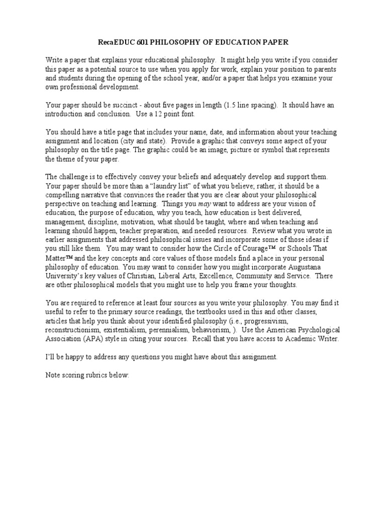 Educ 601 Philosophy of Education Paper 2020 | Download Free PDF ...