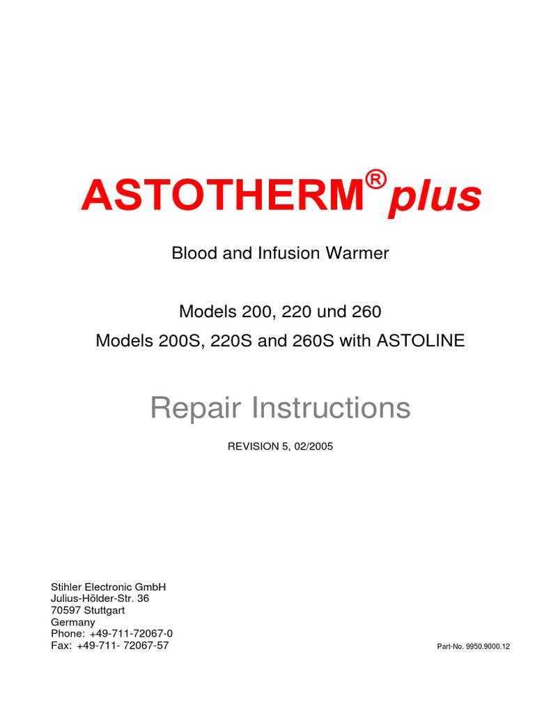 Stihler Astotherm Blood and Infusion Warmer - Service Manual PDF | PDF ...