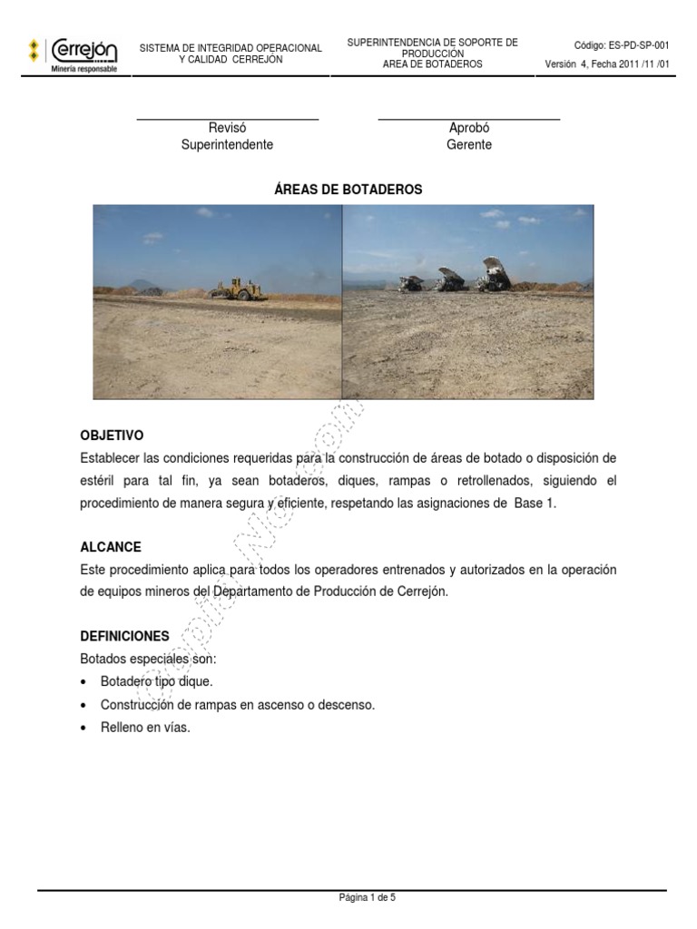Tipos y Normas de Botaderos Mineros | PDF | Tecnología