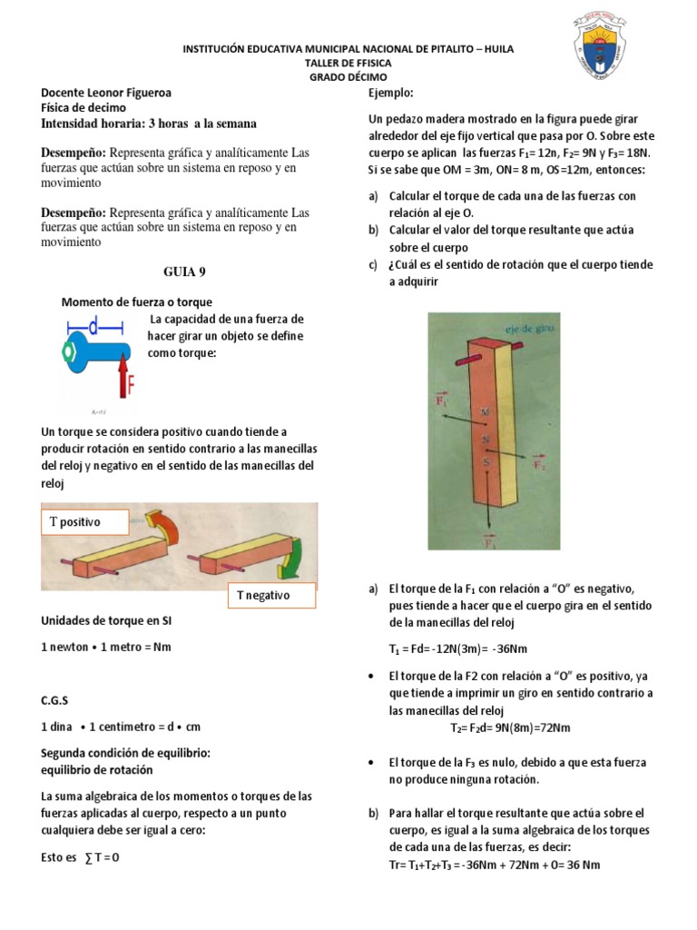 Guía y Taller de Torques PDF | PDF | Rotación | Esfuerzo de torsión