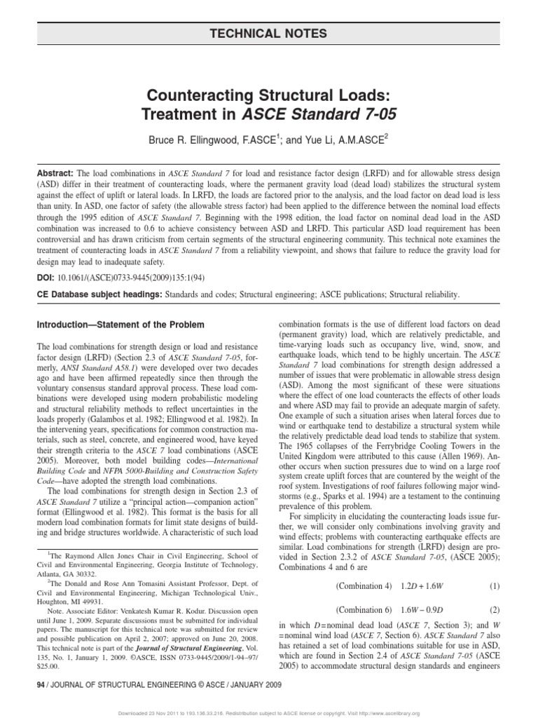 Counteracting Structural Loads - Treatment in ASCE Standard 7-05 PDF ...
